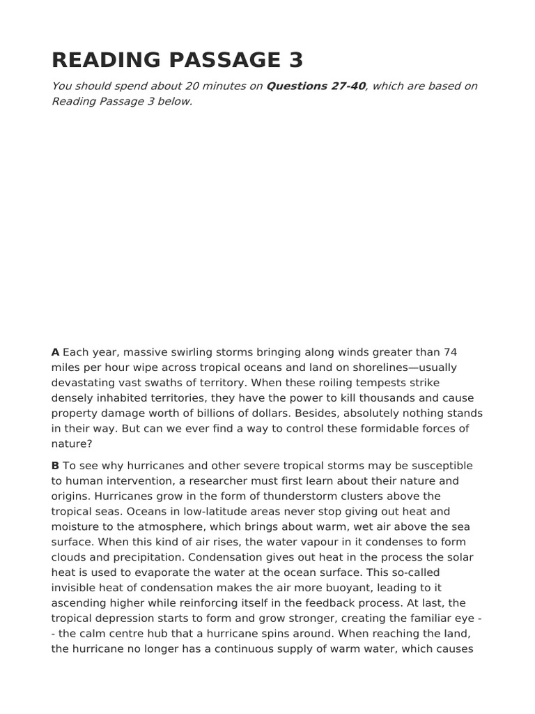 Reading Passage and Questions | PDF | Tropical Cyclones | Weather ...