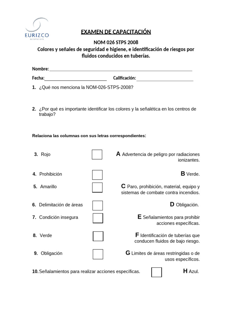 Examen de capacitacion Nom 026 | PDF
