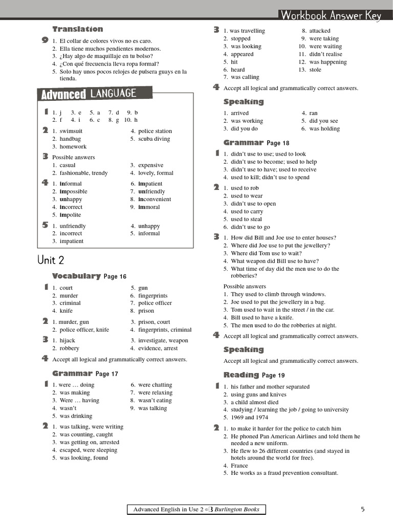Workbook answers Unit 2 | PDF | Crimes | Crime & Violence