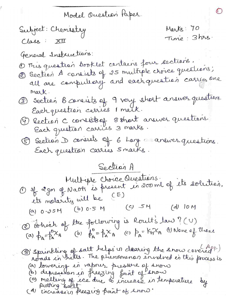 Chemistry Model Paper | PDF