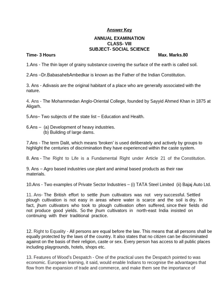 Class VIII SST Annual Exam 17 18 | PDF | Earth Sciences