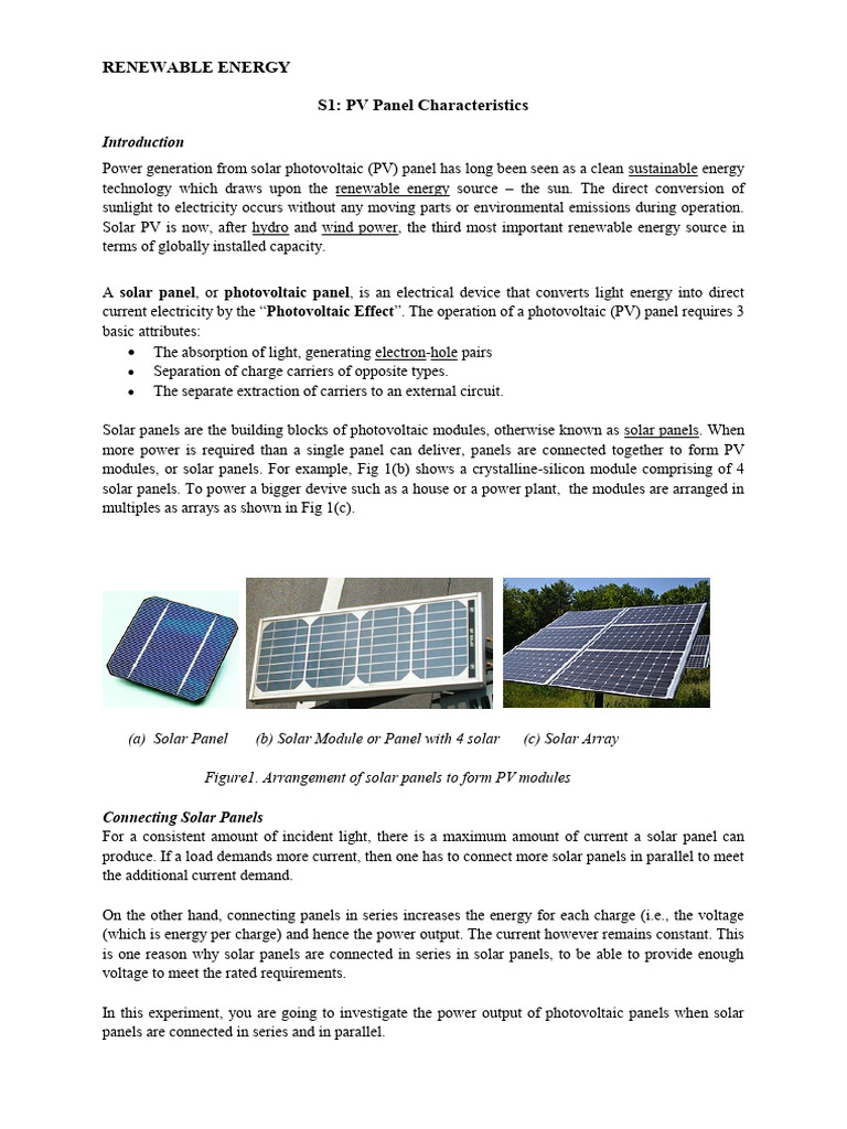 S1 - PV Panel Characteristics | PDF | Photovoltaics | Solar Power