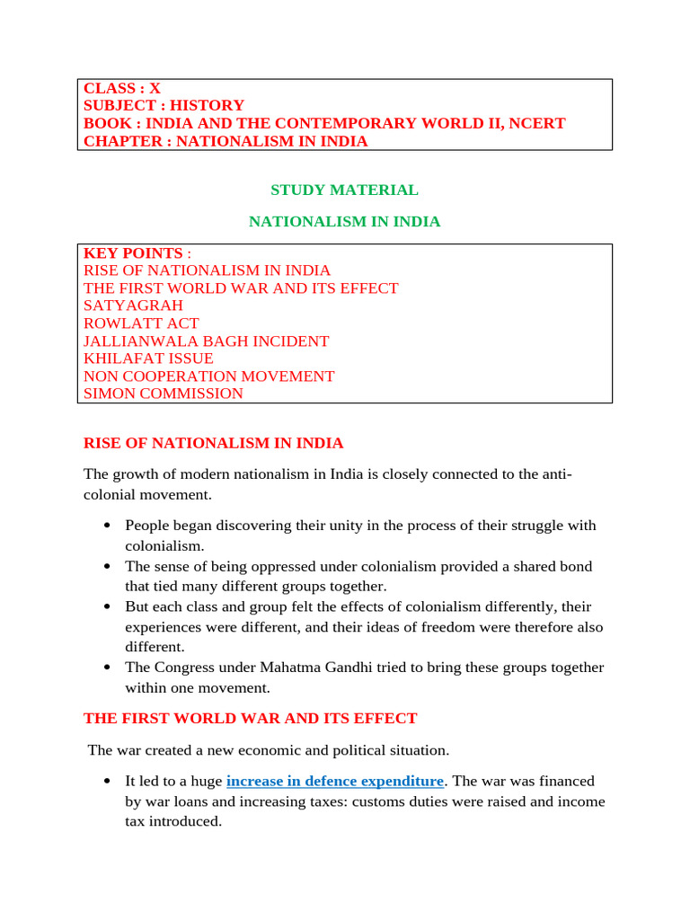 Nationalism in India Study Material | PDF | Mahatma Gandhi | Indian ...