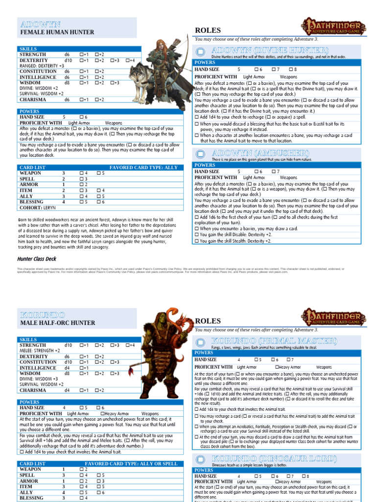 Hunter Class Deck Character Sheets | PDF | D20 System