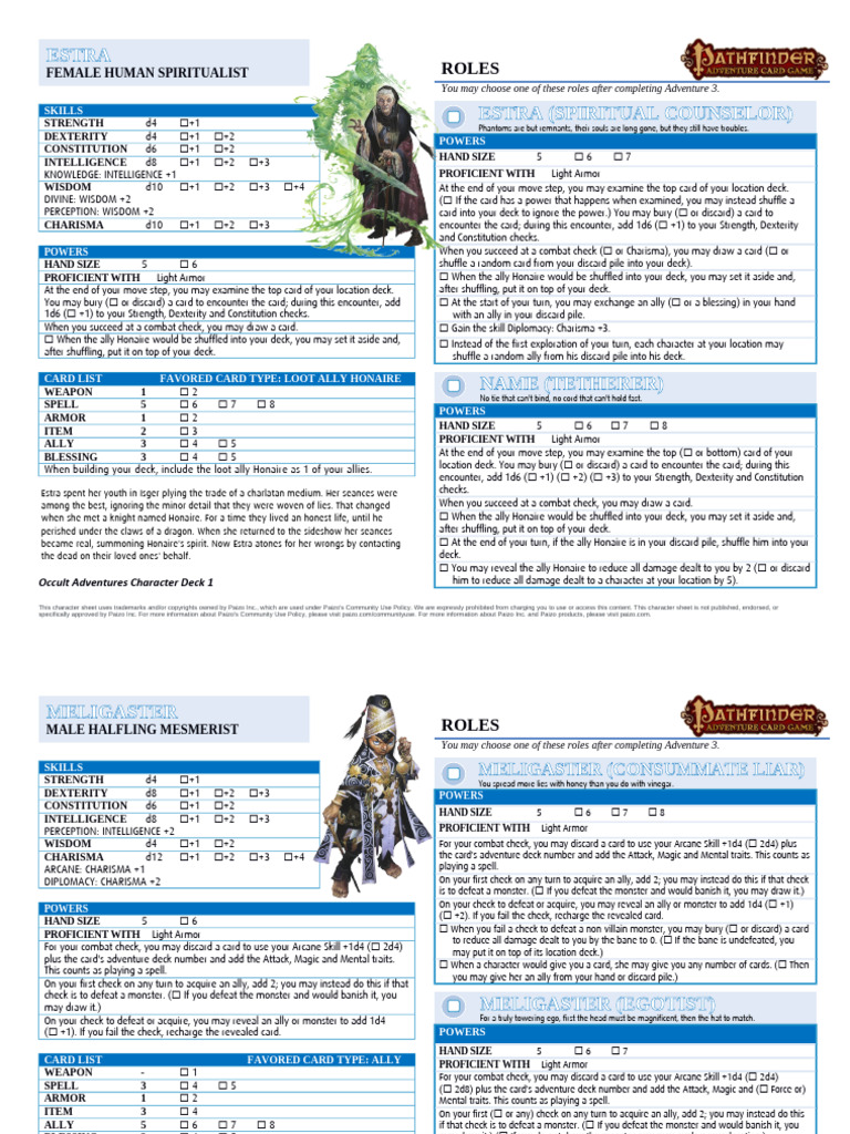 Occult Adventures Character Deck 1 Character Sheets | PDF | D20 System