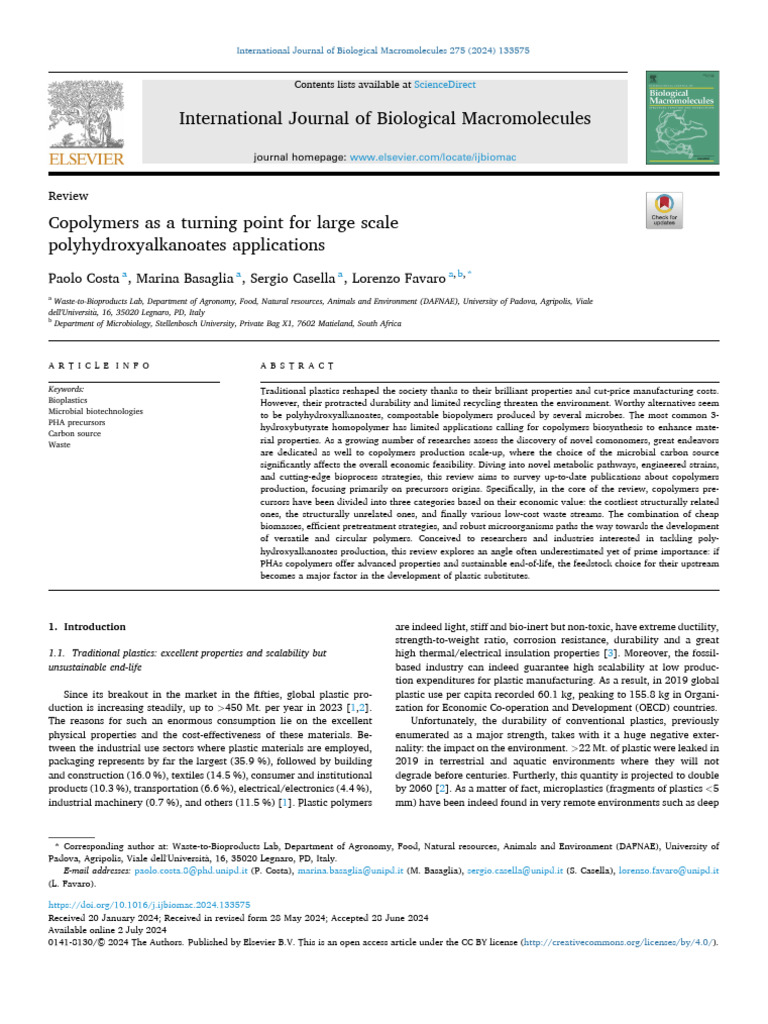 Copolymers As A Turning Point For Large Scale Polyhydroxyalkanoates ...
