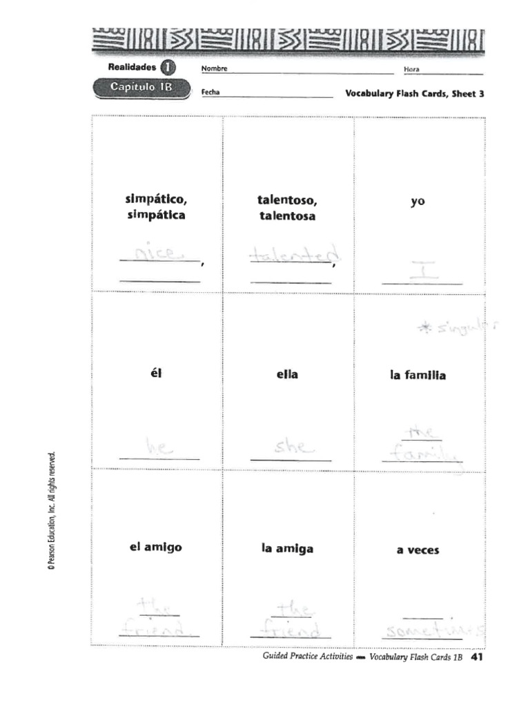 Unidad 1B Tarjetas de Vocabulario Del Profe | PDF
