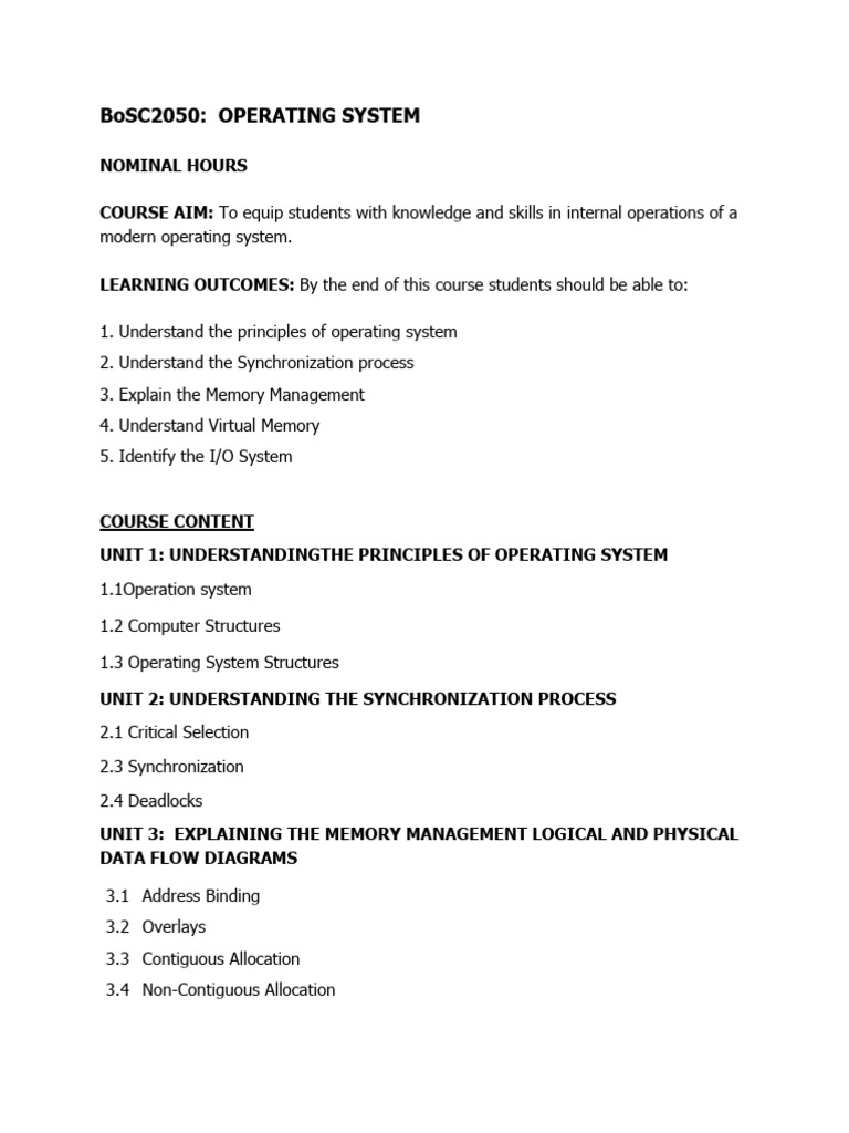BoSC2050-Operating Systems Course Outline | PDF BoSC2050-Operating Systems Course Outline | PDF
