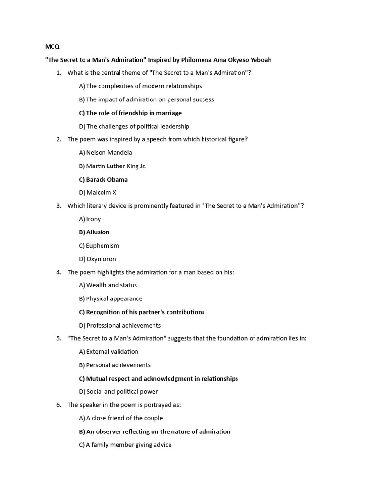 The Secret to a Man's Admiration-mcqs | PDF | Social Psychology