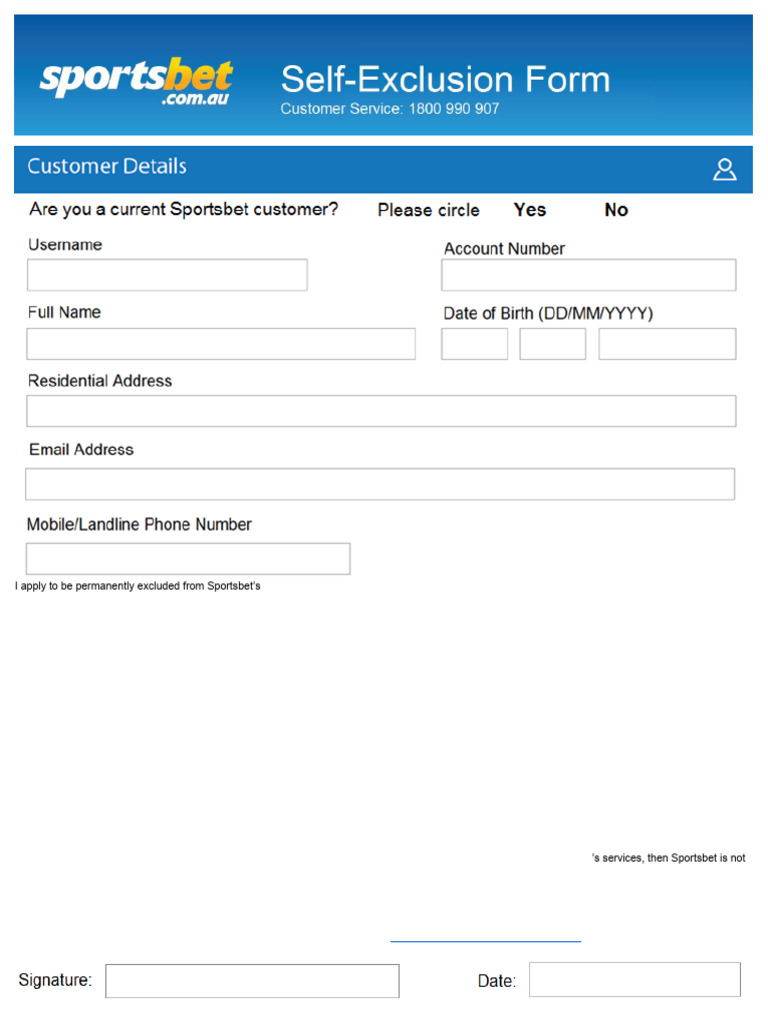 Self-Exclusion Form - Sportsbet | PDF