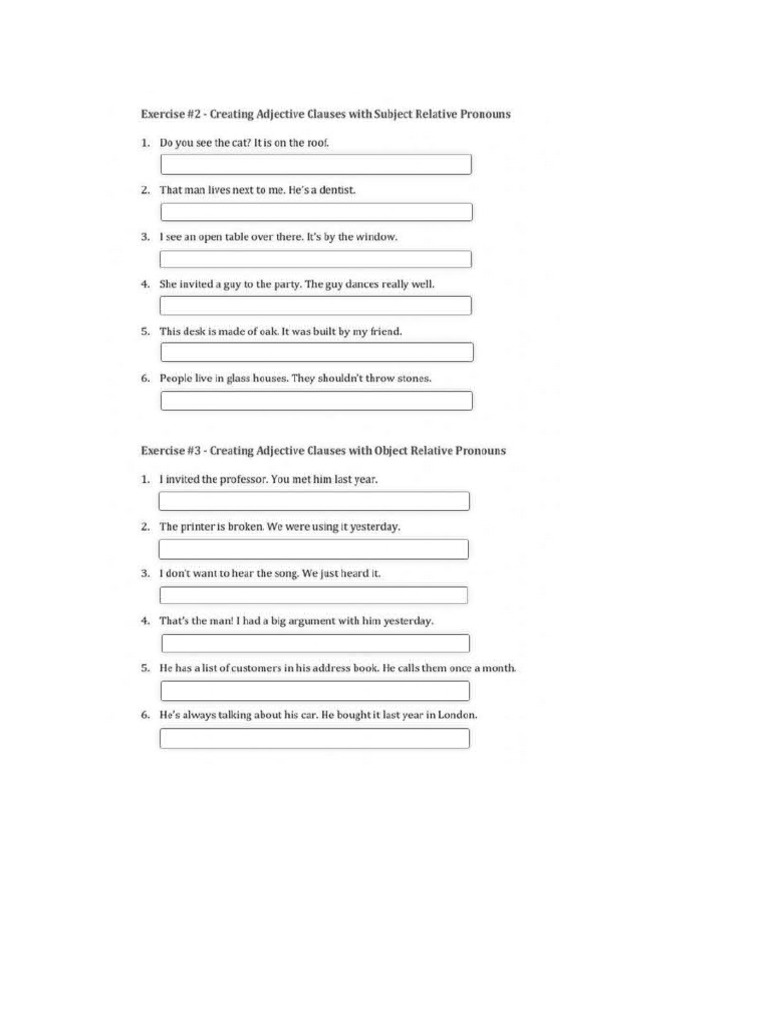 Creating adjectives clauses with subject relative pronouns | PDF