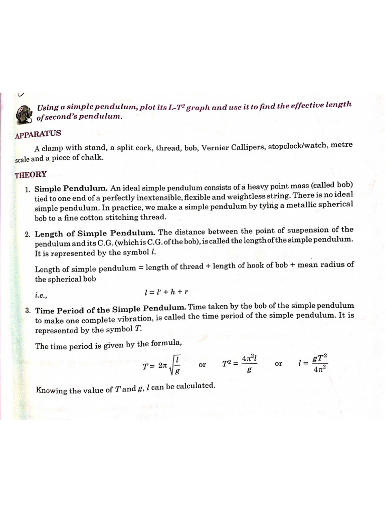 Experiment No 5 Calculate Length of Second's Pendulum by Plotibg L-T Graph | PDF