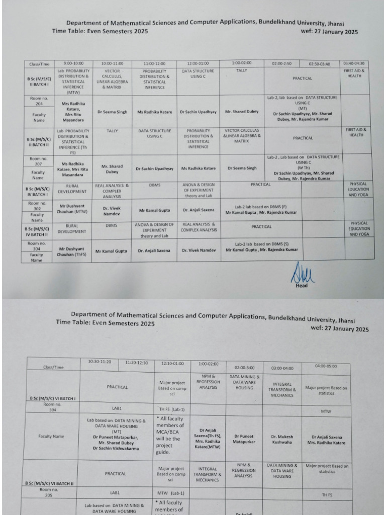 Time Table 2025 (Revised) | PDF