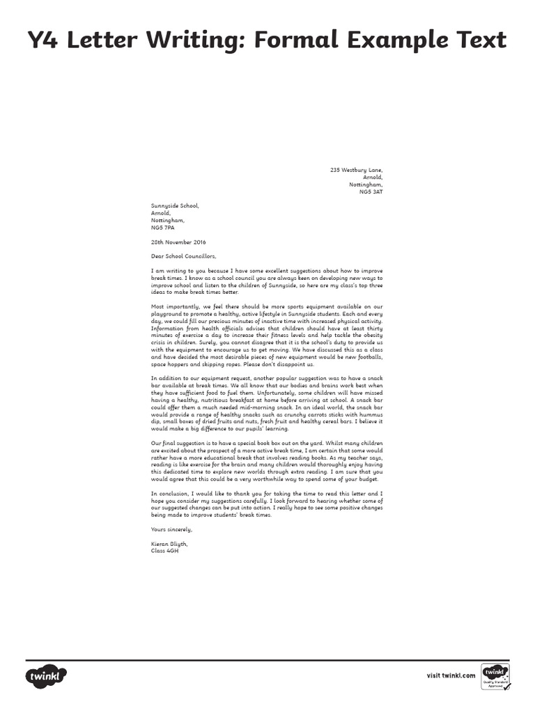 Y4 Letter Writing Formal Example Text - A3 | PDF | English Language ...