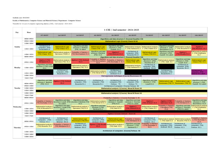 CSE 1st Year Timetable 2024-2025 | PDF | Statistics | Mathematics