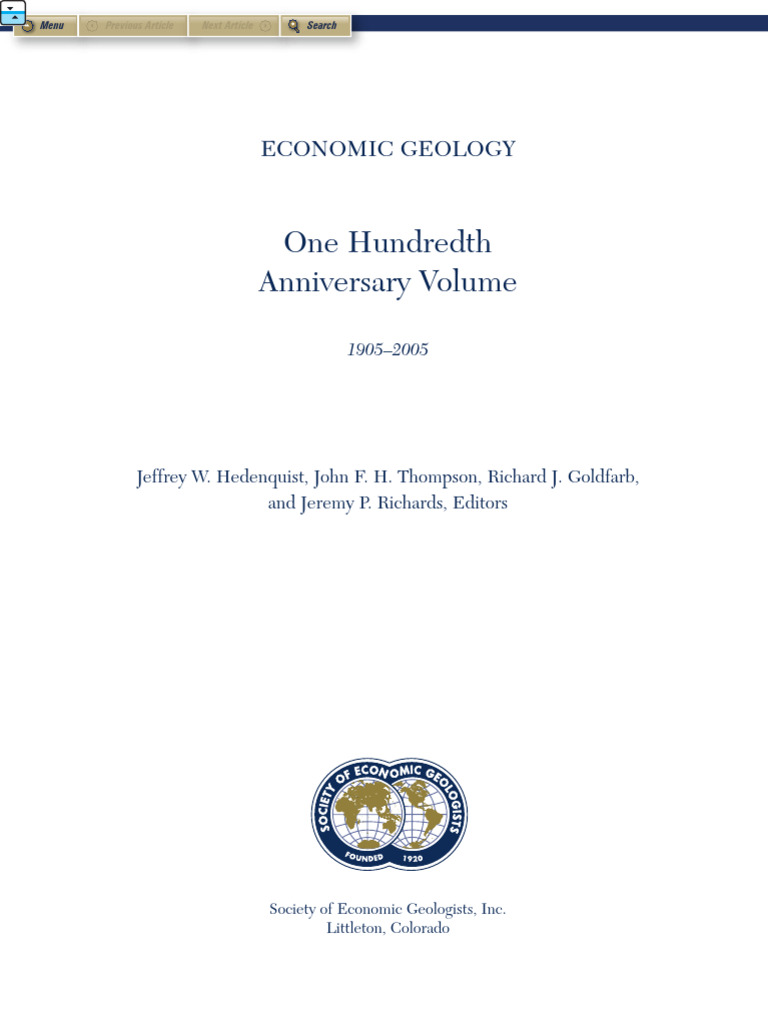 00-Front Matter-100th Anniv | PDF | Geology | Economic Geology
