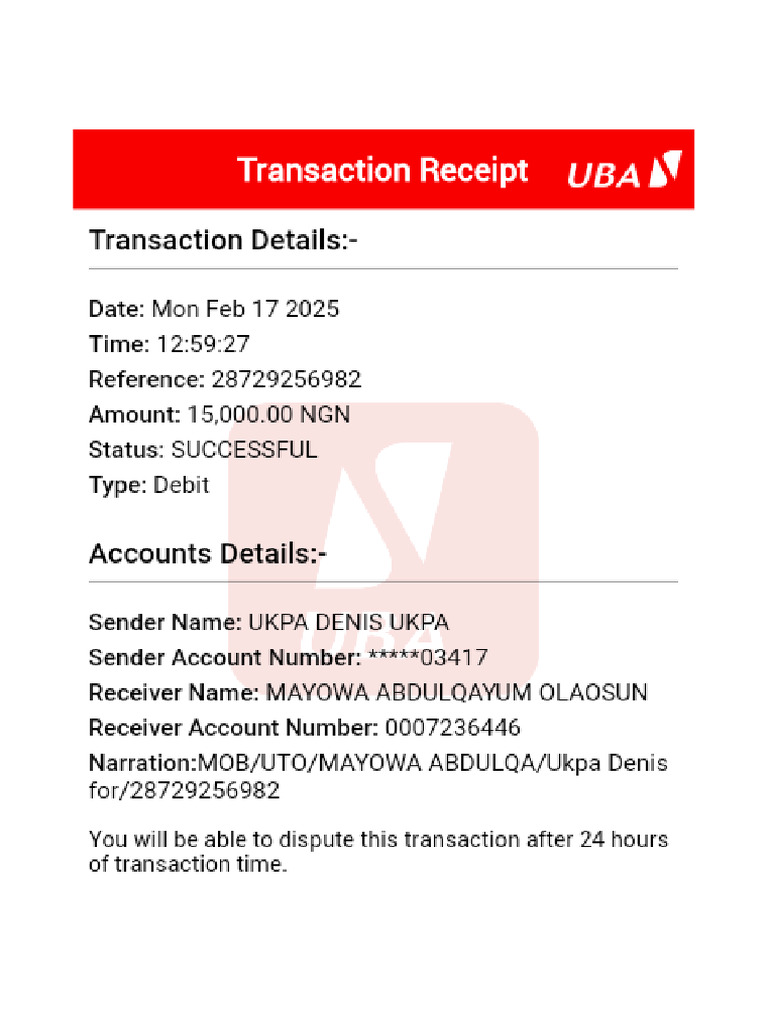 Transaction-Receiptmon Feb 17 2025UKPA DENIS UKPA | PDF