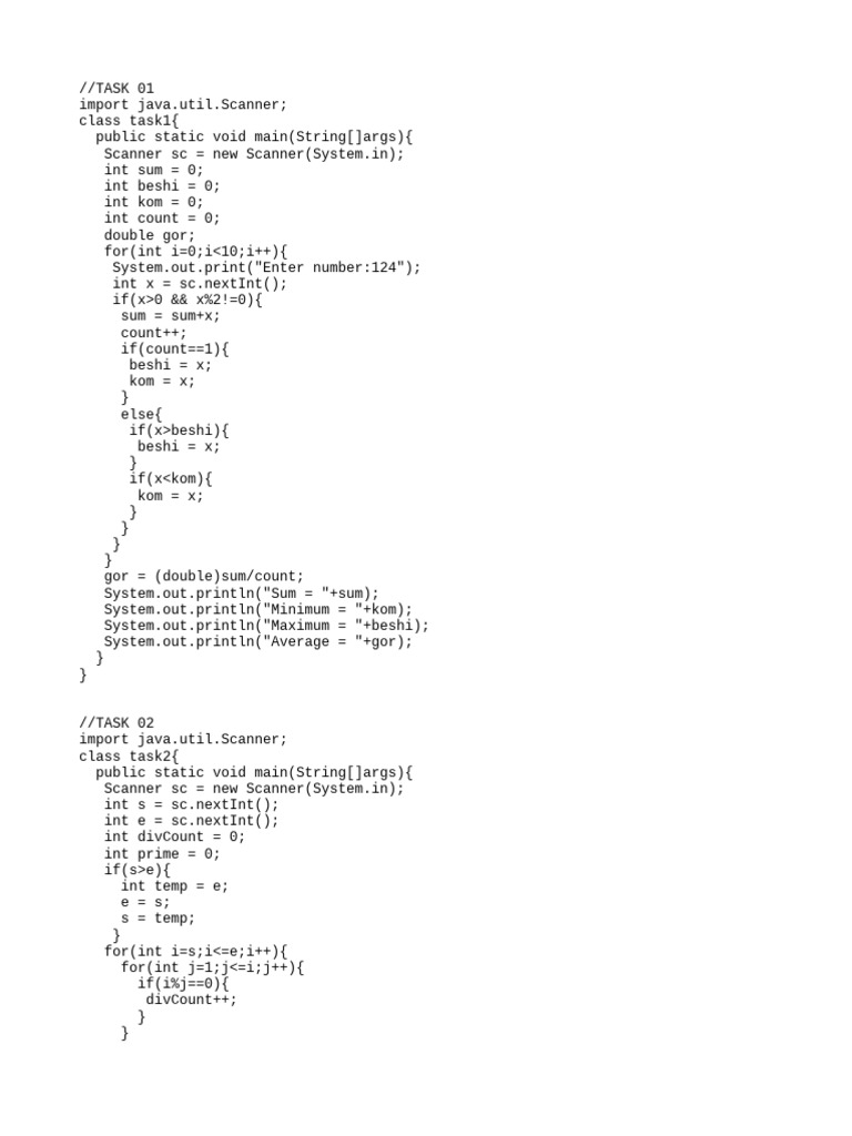 Java Programming Tasks Overview | PDF | Computer Programming ...