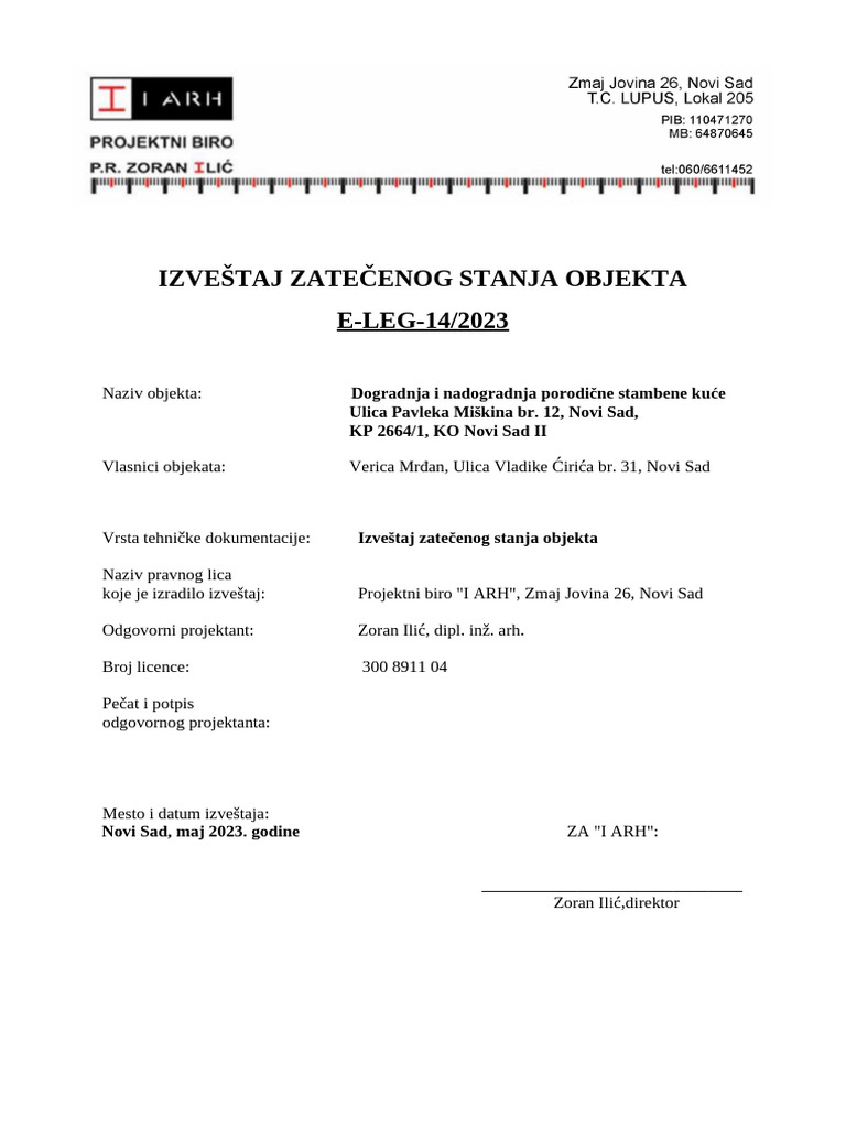 Izvestaj Zatecenog Stanja | PDF