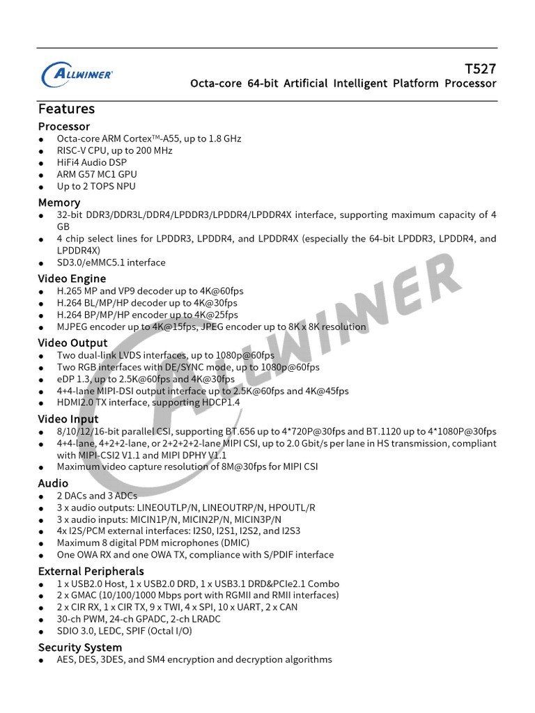 T527 Datasheet V0.90 | PDF | Input/Output | Dynamic Random Access Memory