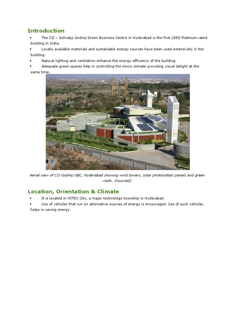 Aerial View of CII-Godrej GBC, Hyderabad Showing Wind Towers, Solar ...