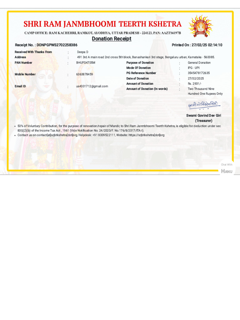 Shri Ram Janmbhoomi Teerth Kshetra (Official Booking Portal) | PDF | Taxes