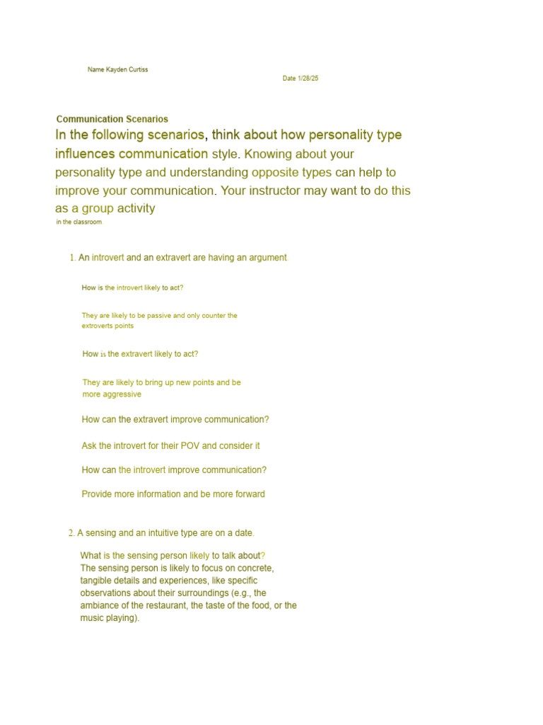 Personality types and communication | PDF | Extraversion And Introversion | Personality Type