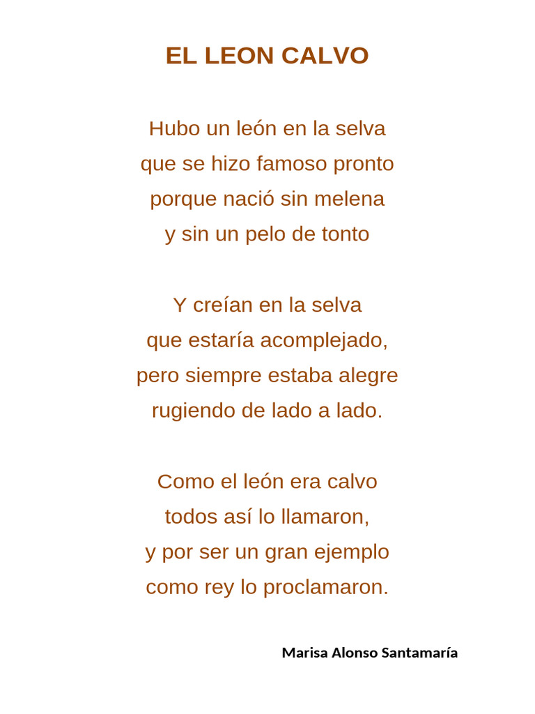 El león calvo: poema de Marisa Alonso | PDF