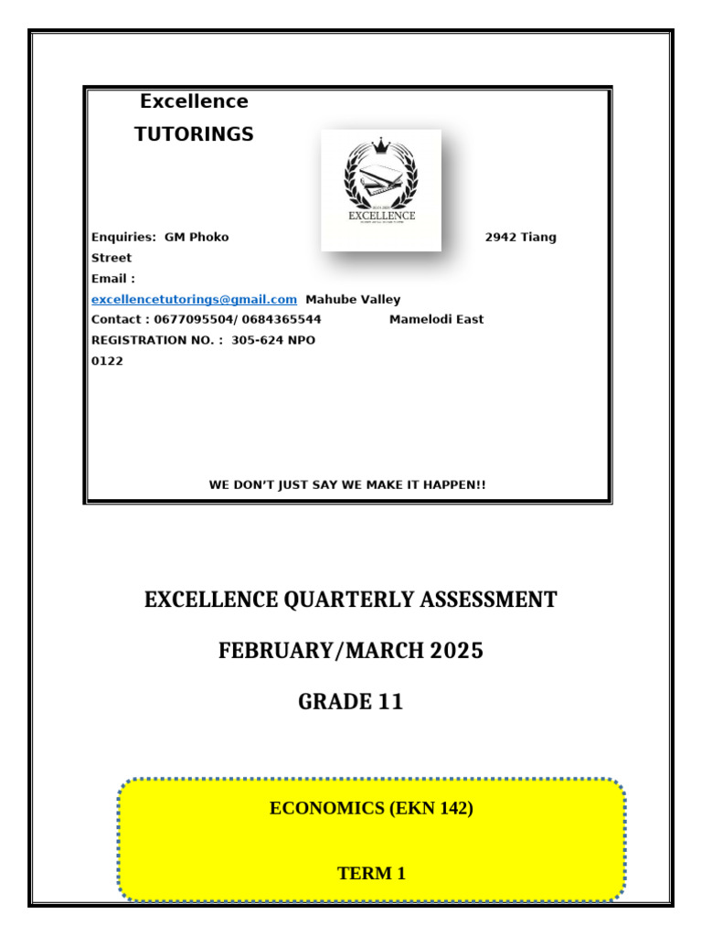 Grade 11 Economics Term 1 Exam 2025 | PDF | Gross Domestic Product ...