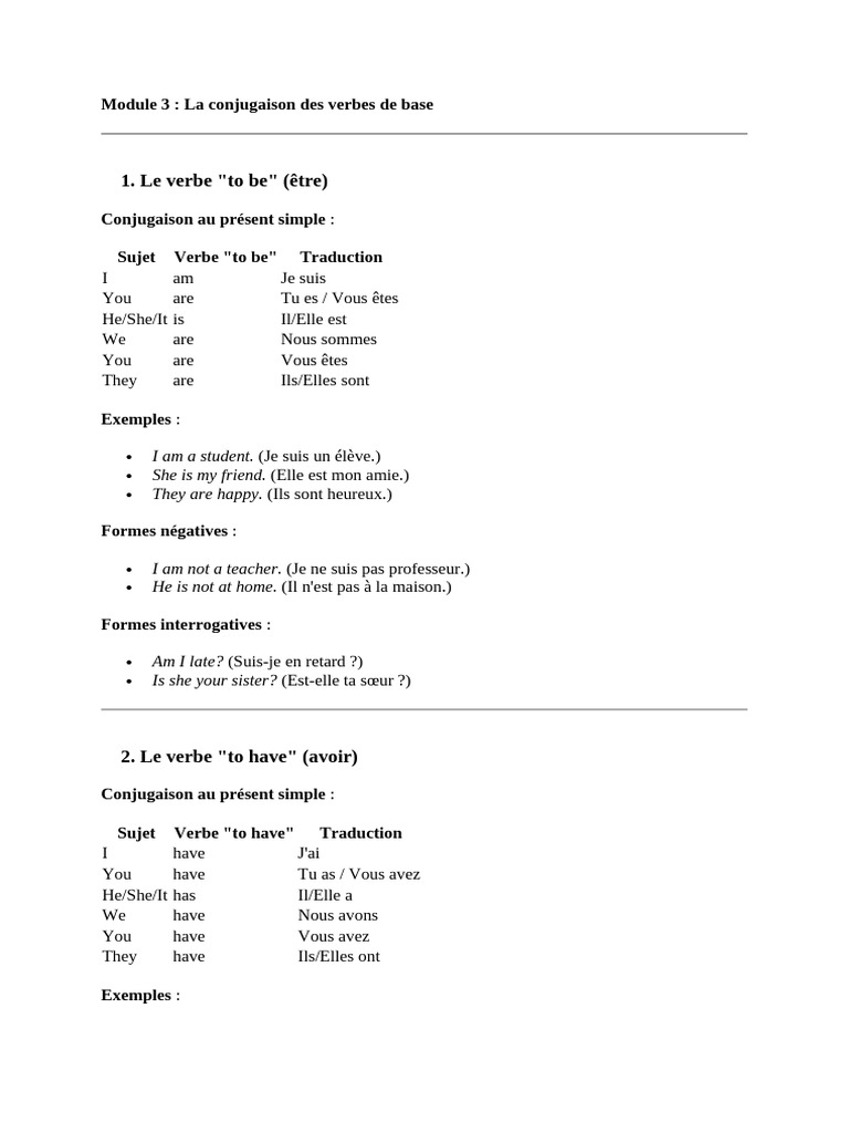Conjugaison des verbes de base | PDF