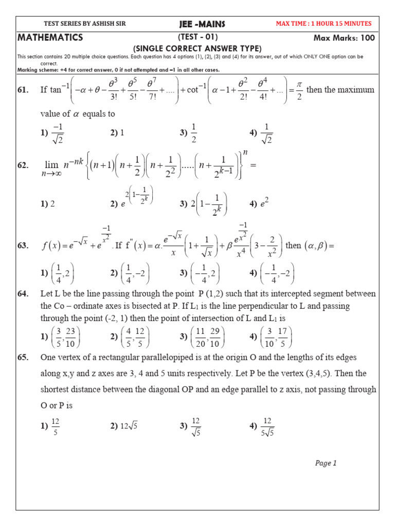 677e14341c05ef8df86632d6 - ## - Test 01 Test Paper, Answer Key ...