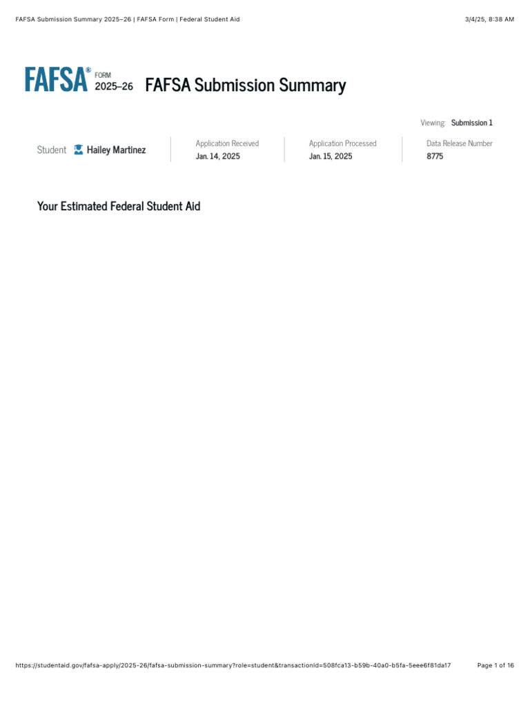 FAFSA Submission Summary 2025-26 - FAFSA Form - Federal Student Aid ...