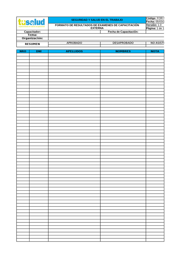 FOR-SMA-015 Formato Resultados Examen Capaexterna | PDF