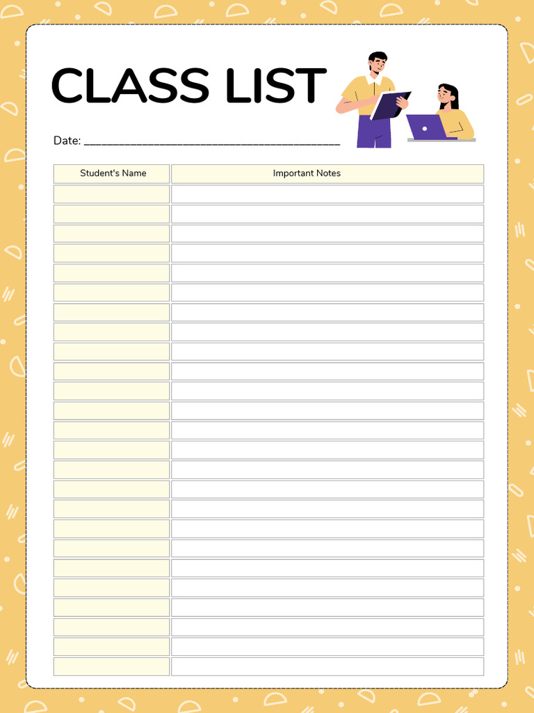 Yellow White Illustrated Class List Document | PDF
