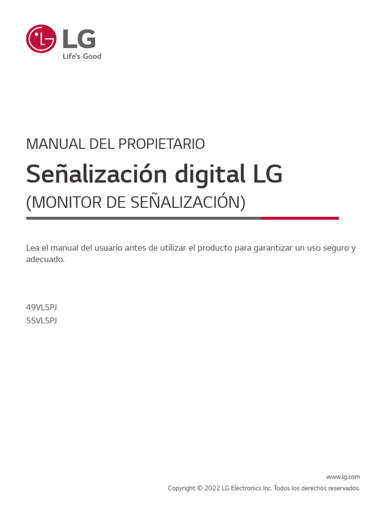 Manual LG Serie VL5 Videowall | PDF | Pantalla de cristal líquido | Enchufes y tomas de ...
