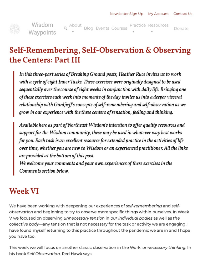 Self-Remembering, Self-Observation & Observing the Centers_ Part III - Wisdom Waypoints | PDF ...
