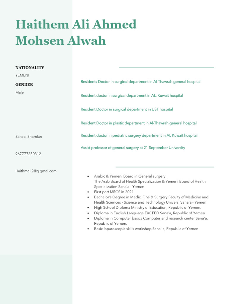 Yemeni Surgeon CV and Training Summary | PDF | Yemen | World Politics