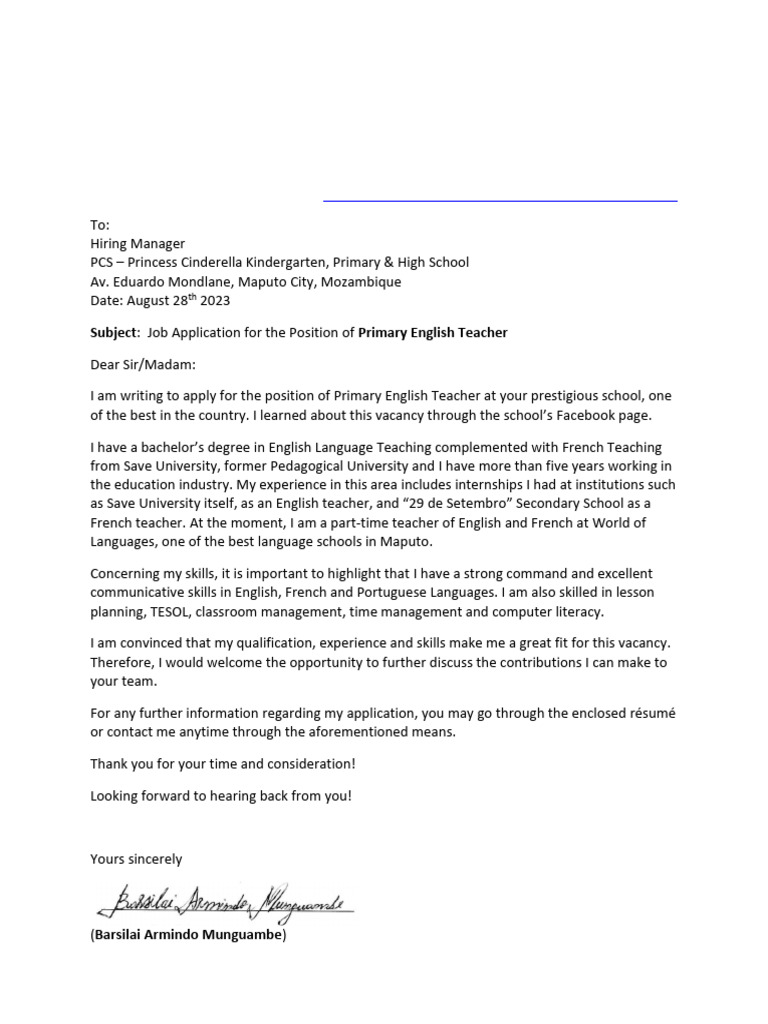 Application Letter - CLASSROOM | PDF