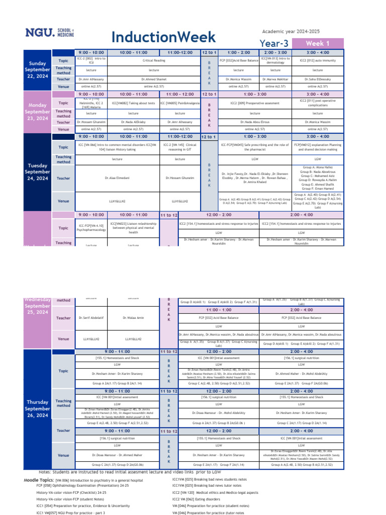 Y3 Induction Week 1 2024-2025 Schedule | PDF | Medicine