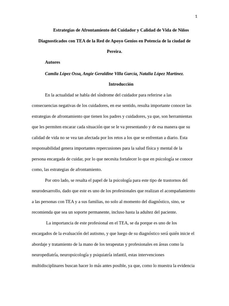 Estrategias de Afrontamiento para Cuidadores de Niños con TEA | PDF ...