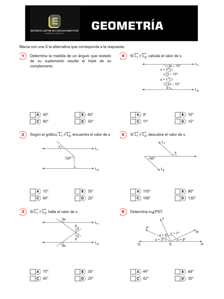 Cálculo de ángulos y valores de x | PDF | Geometría Elemental ...