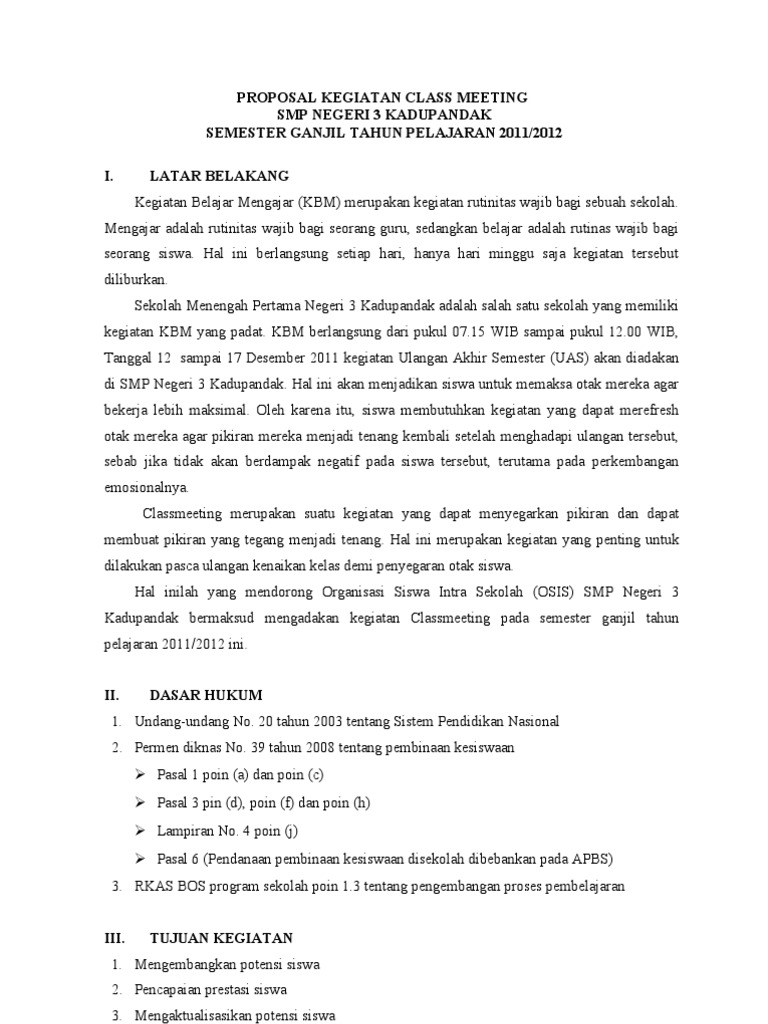 Proposal Kegiatan Class Meeting | PDF
