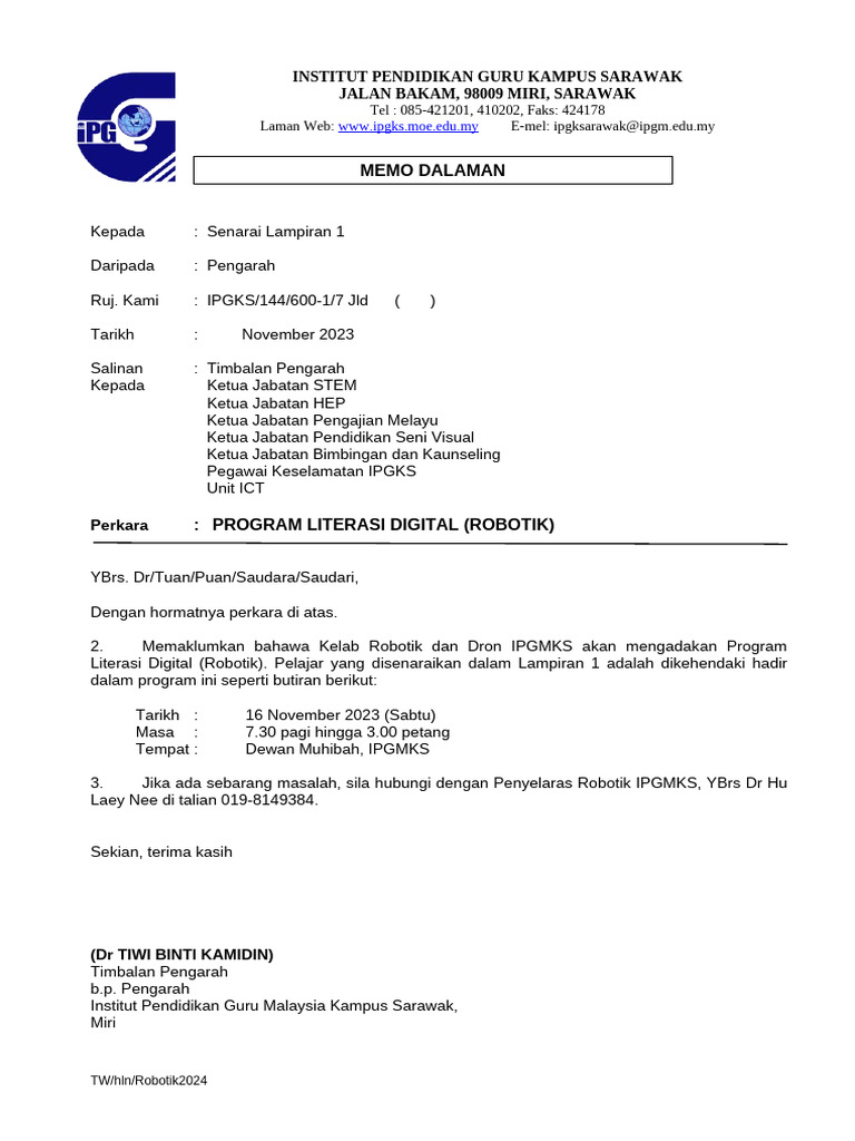 Senarai Nama Program Literasi Digital (Robotik Dan Dron) 16 Nov 2024 | PDF
