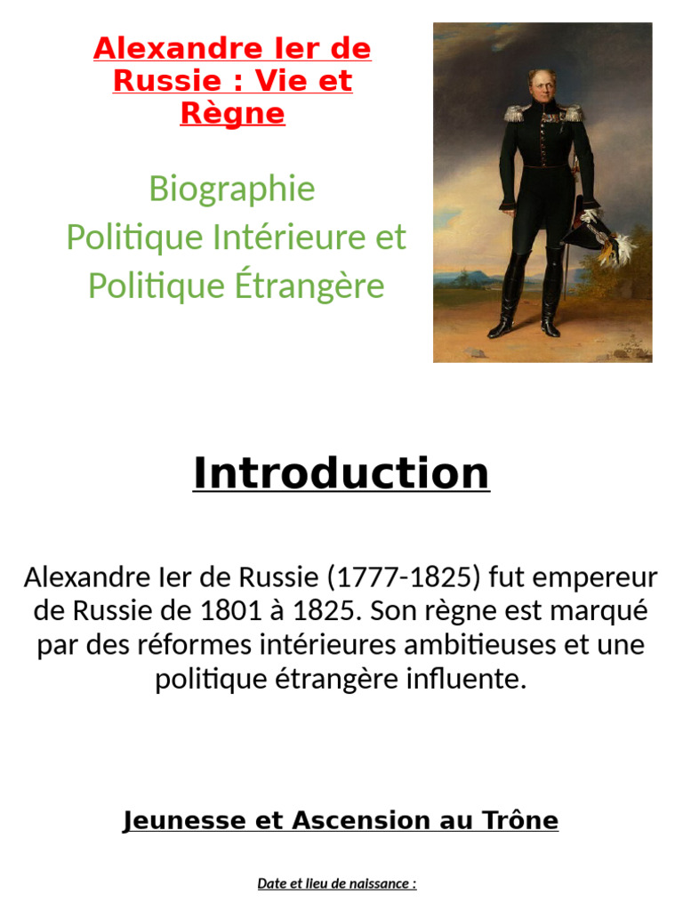 Alexandre Ier de Russie : Réformes et Héritage | PDF