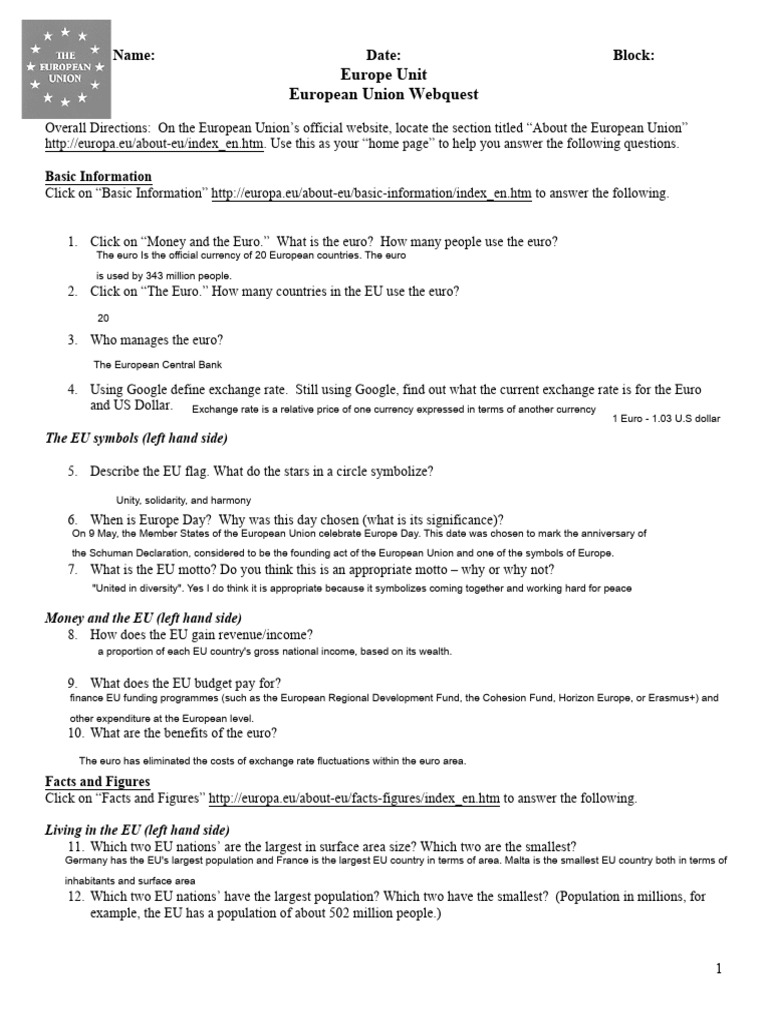 European Union Webquest Guide | PDF | European Union | Euro