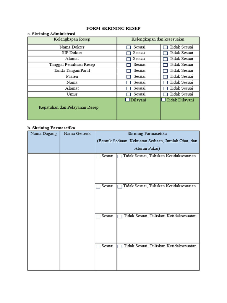 Form Skrining Resep | PDF