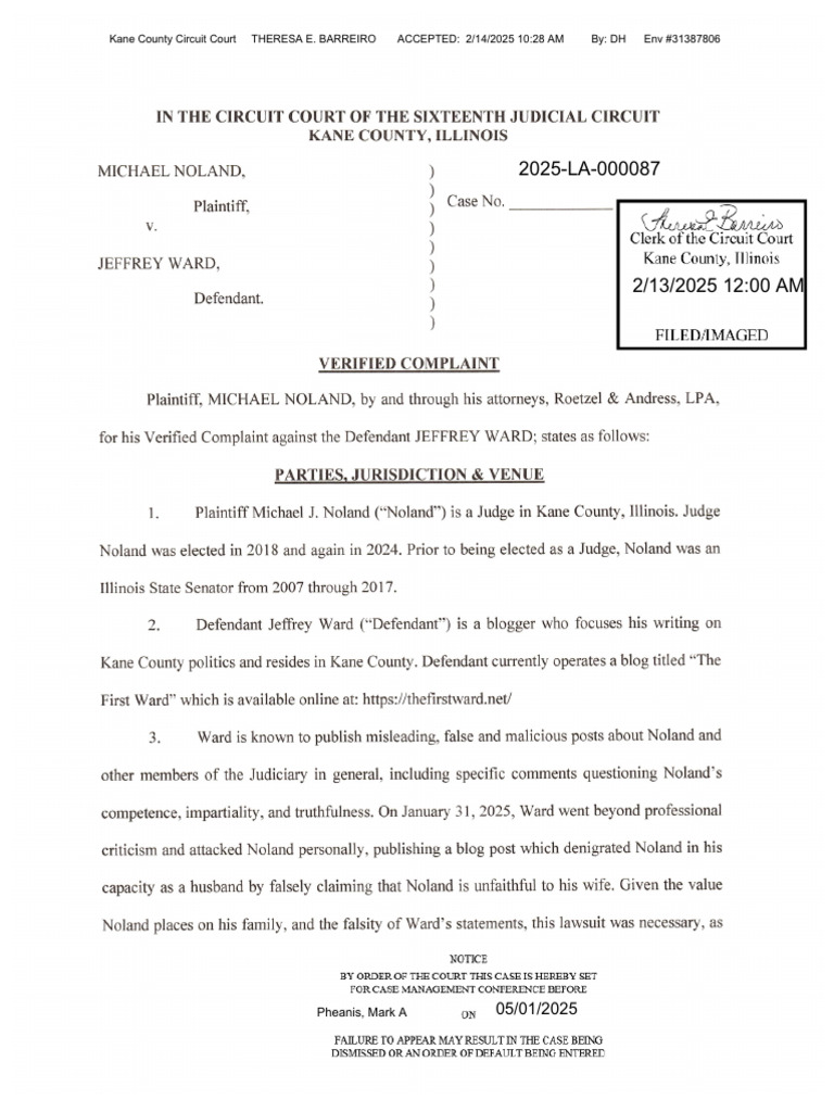 Kane County Judge Sues Jeff Ward | PDF | Defamation | Judiciaries