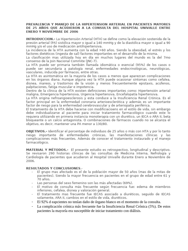Resumen de Trabajo HTA | PDF | Hipertensión | Enfermedades y trastornos