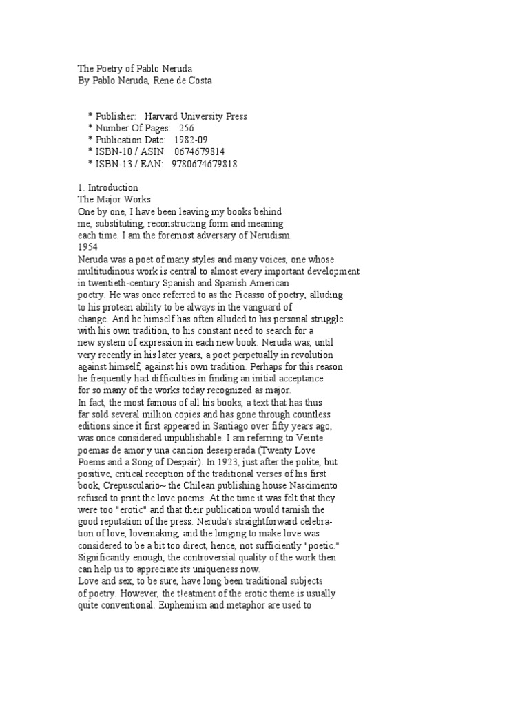 The Poetry of Pablo Neruda | PDF | Poetry