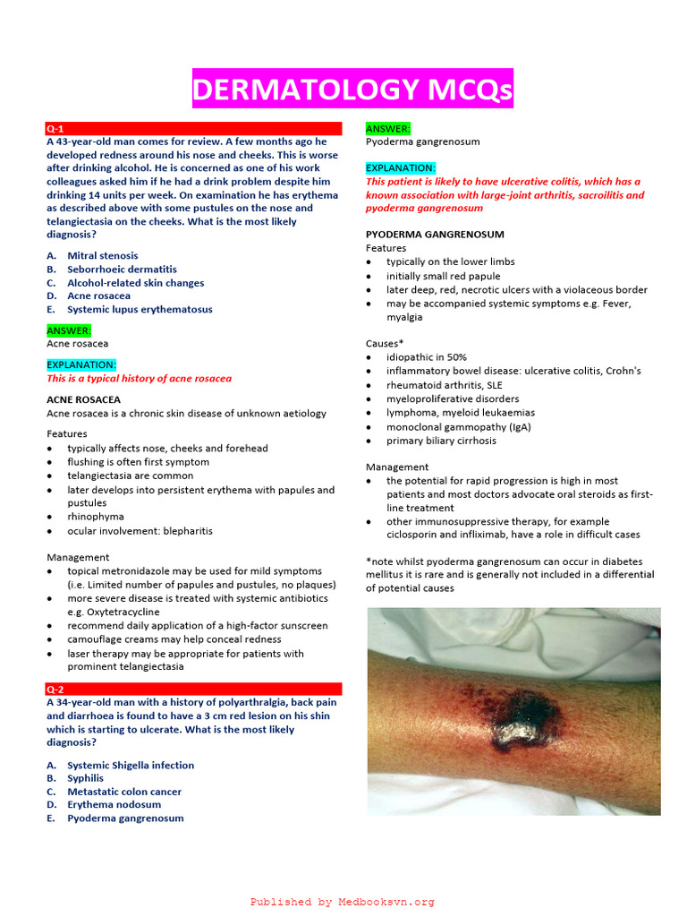 Passmed MRCP Mcqs-Dermatology-1 (Medicalstudyzone - Com) | PDF ...
